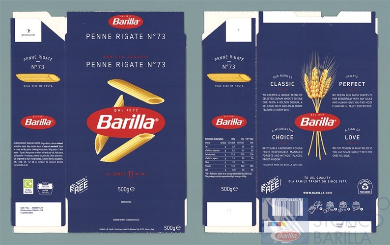 Serie di confezioni Pasta di Semola Barilla (UK) 2022 - Archivio ...